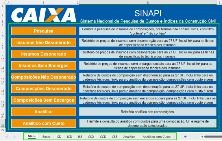 Baixar tabela SINAPI - Passo a passo